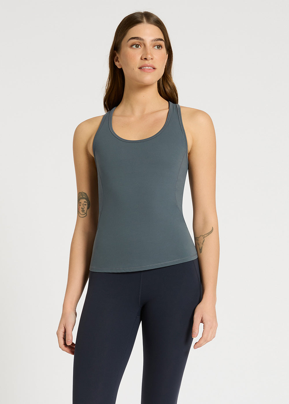 In Motion Racerback Tank in Charcoal Blue | Women's Tanks | Nimble ...