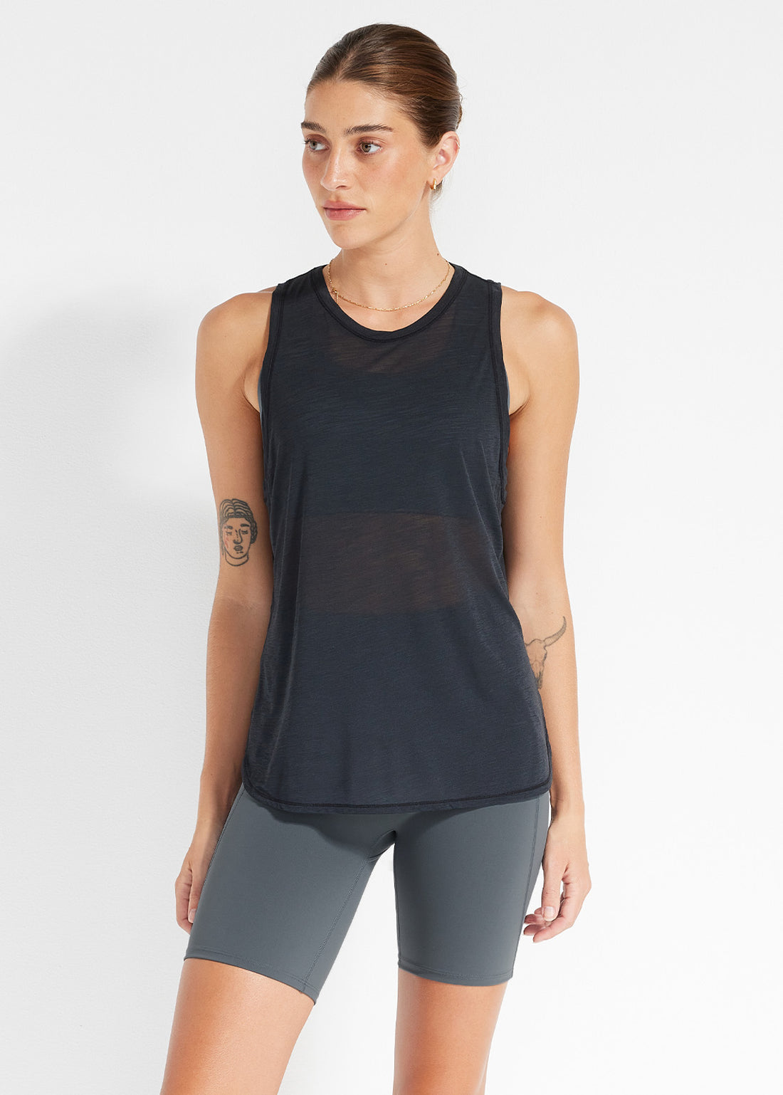 Breezy Long Tank Top in Black | Women's Running Top