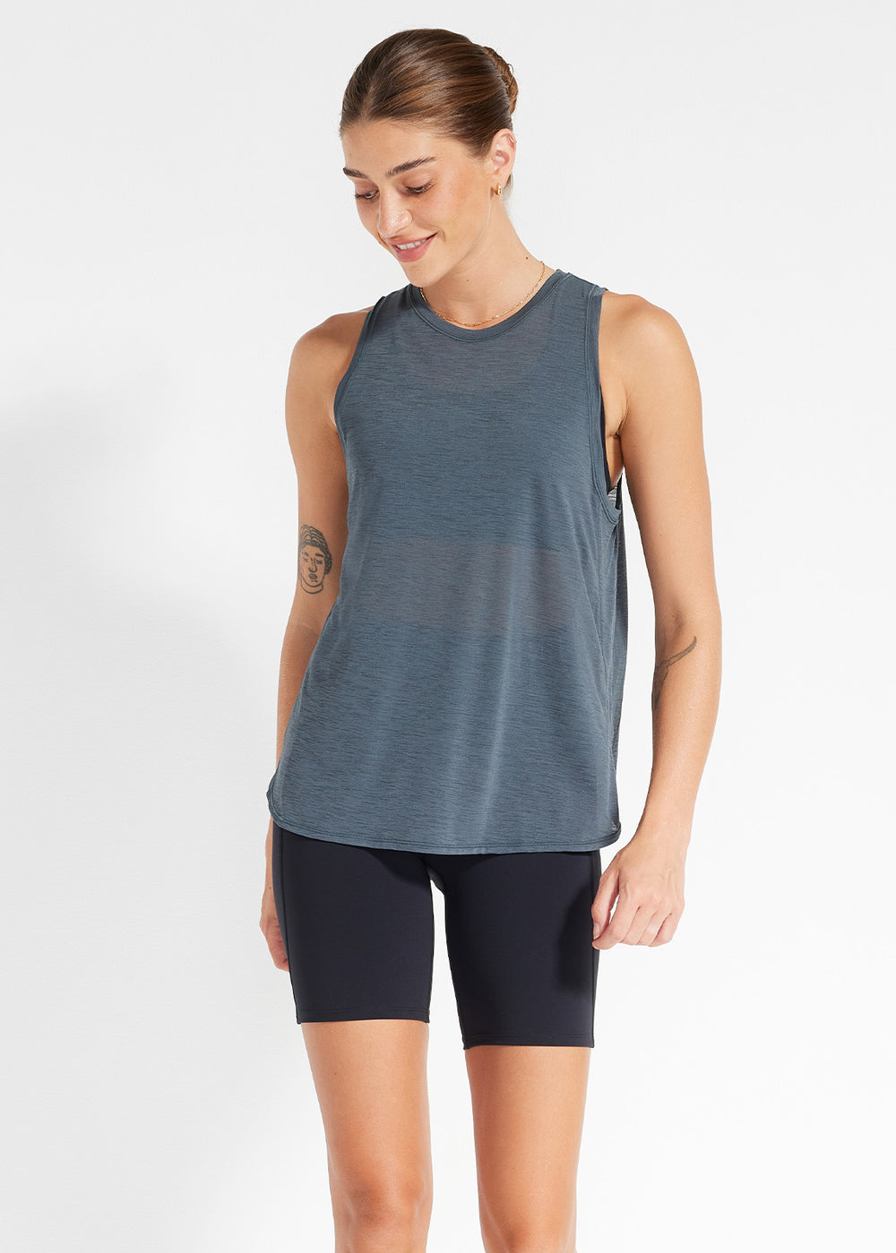 Breezy Long Tank Top in Blue | Women's Running Top