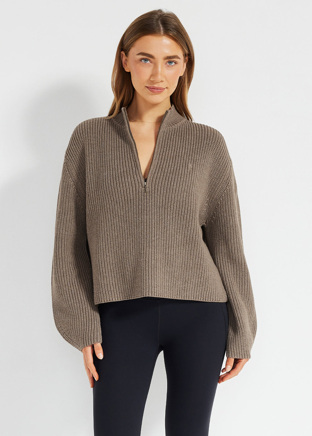 Everyday Ribbed 1/2 Zip in Pepper Brown | Tops